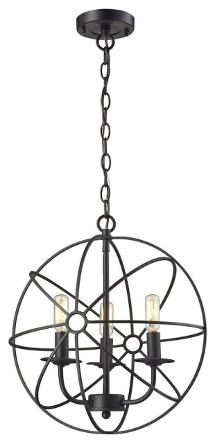 Exposed Bulb Spherical Three Light Chandelier Cage Design - Orb Pendant ...