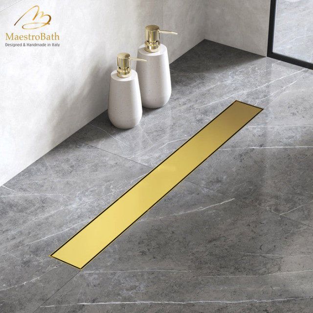 Aqua Pura Italian Shower Linear Drain, Polished Gold 36" linear drain ...