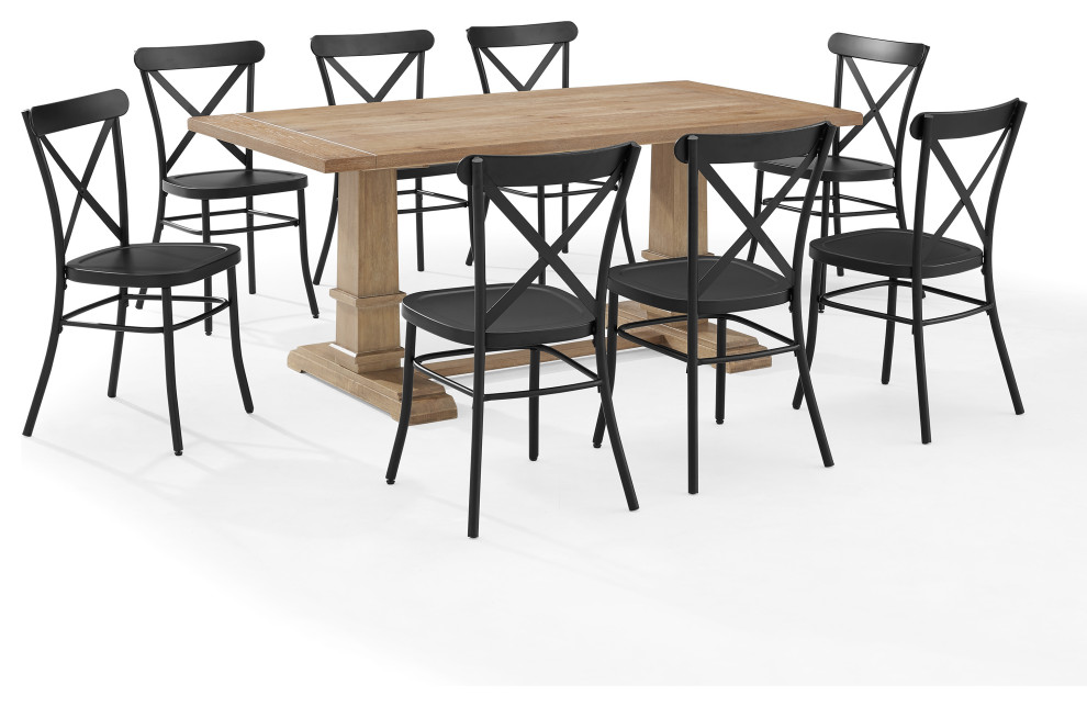 Joanna 9Pc Dining Set-Table and 8 Chairs-Matte Black/Rustic Brown ...