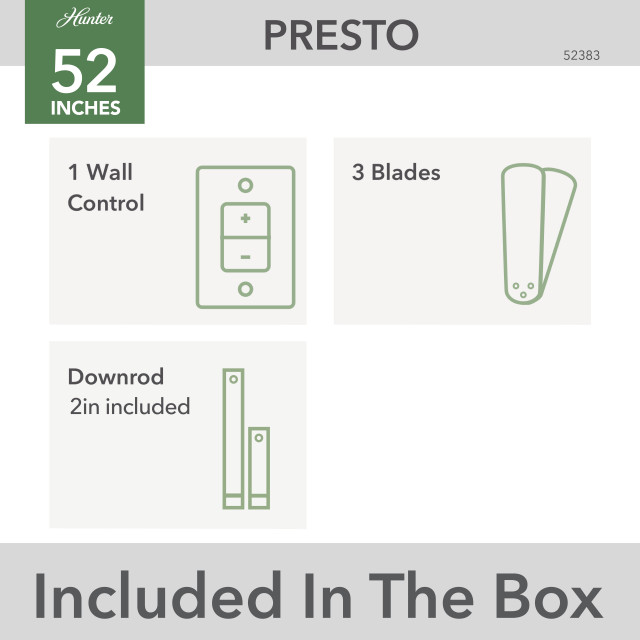 Hunter 52" Presto Dove Grey Ceiling Fan, Wall Control - Transitional ...