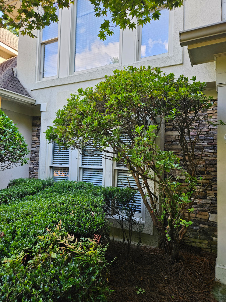 Stacked Stone Dining Room Exterior with Square Bay Window ...