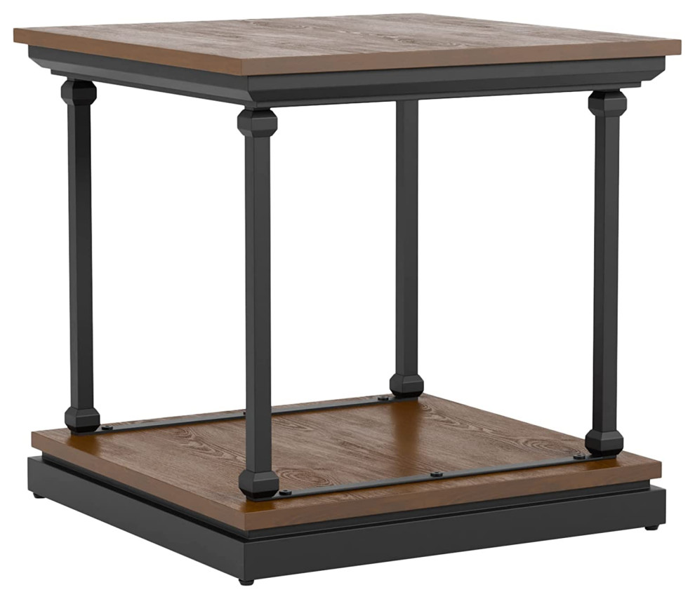 Rustic End Table, Unique Design With Metal Support & Lower Shelf ...