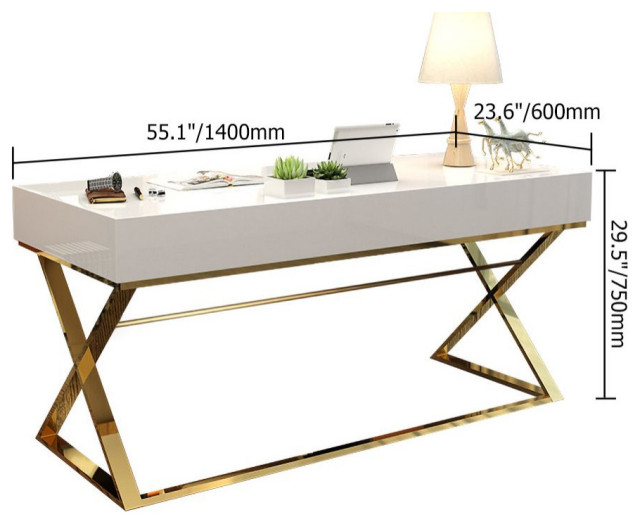 55" White Office Desk With Drawer Rectangular Modern Computer Desk ...