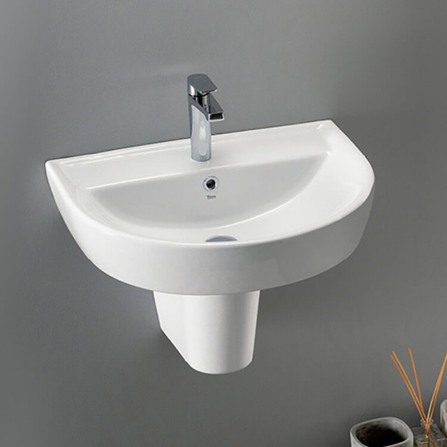 Round White Ceramic Semi-Pedestal Sink - Contemporary - Bathroom Sinks ...