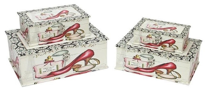 Vintage-Style Fashion Themed Decorative Storage Boxes, Set of 4, 14 ...