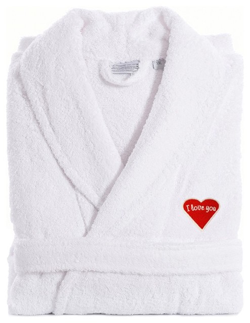 "I Love You" Embroidered White Terry Bathrobe - Contemporary ...