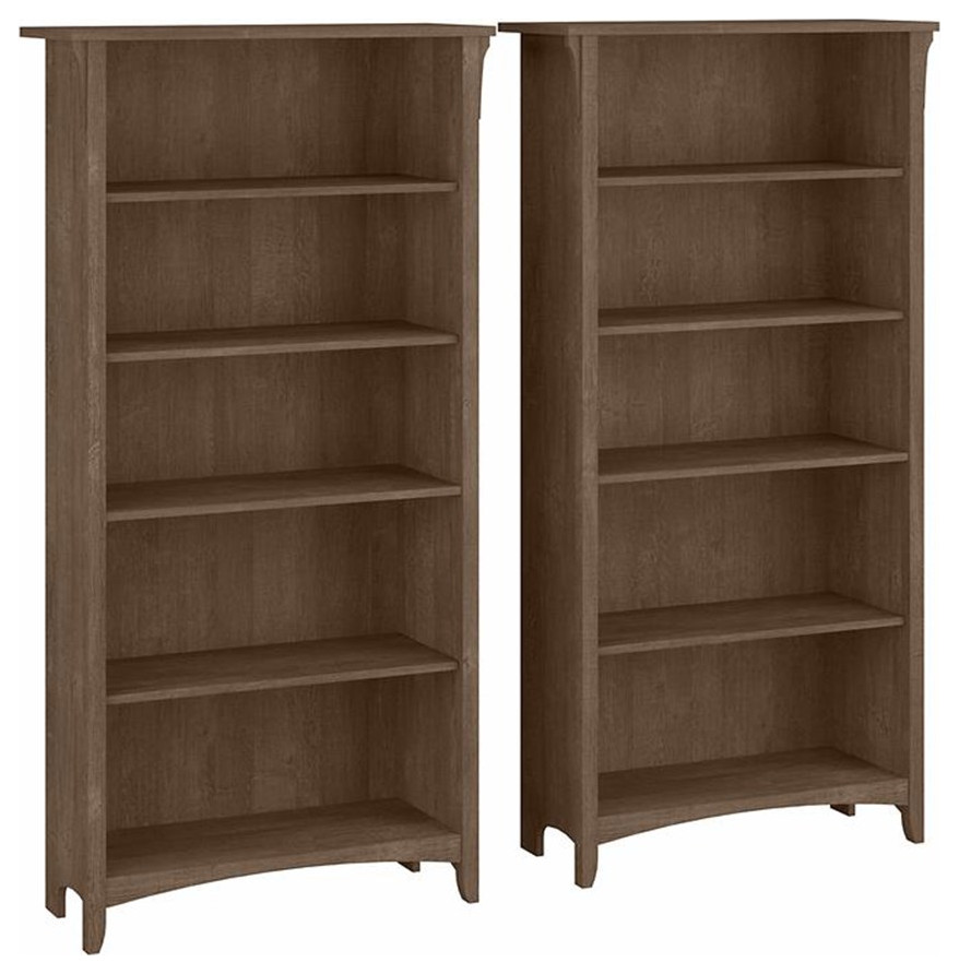 Pemberly Row Tall 5 Shelf Bookcase Set of 2 in Ash Brown - Engineered ...