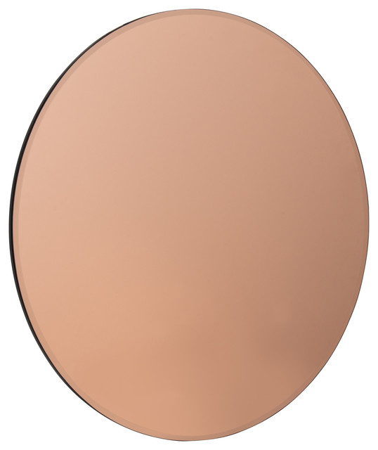 Azalea Rose Gold Tinted Frameless Round Wall Mirror, Rose Gold 26 ...