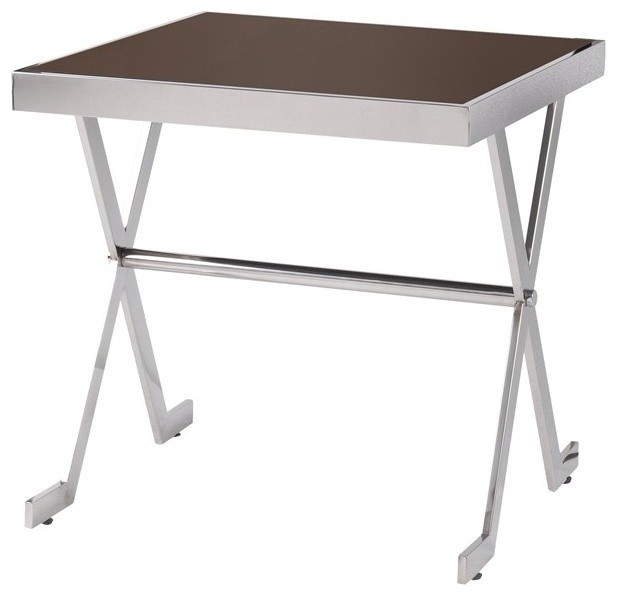 Kenroy Home Campaign Accent Table, Stainless Steel, Espresso Glass ...