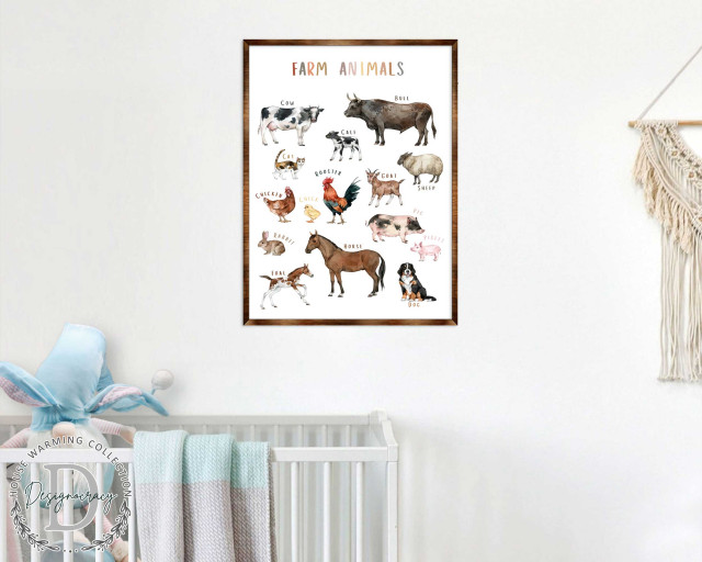 Farm Animals Wooden Kids Room Decor Classroom Decor, Large 32"x24 ...