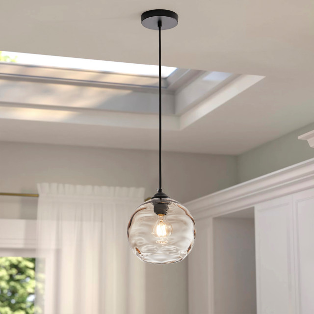 Modern Grey 1-Light Clear Water Ripple Glass Shade Hanging Lamp ...