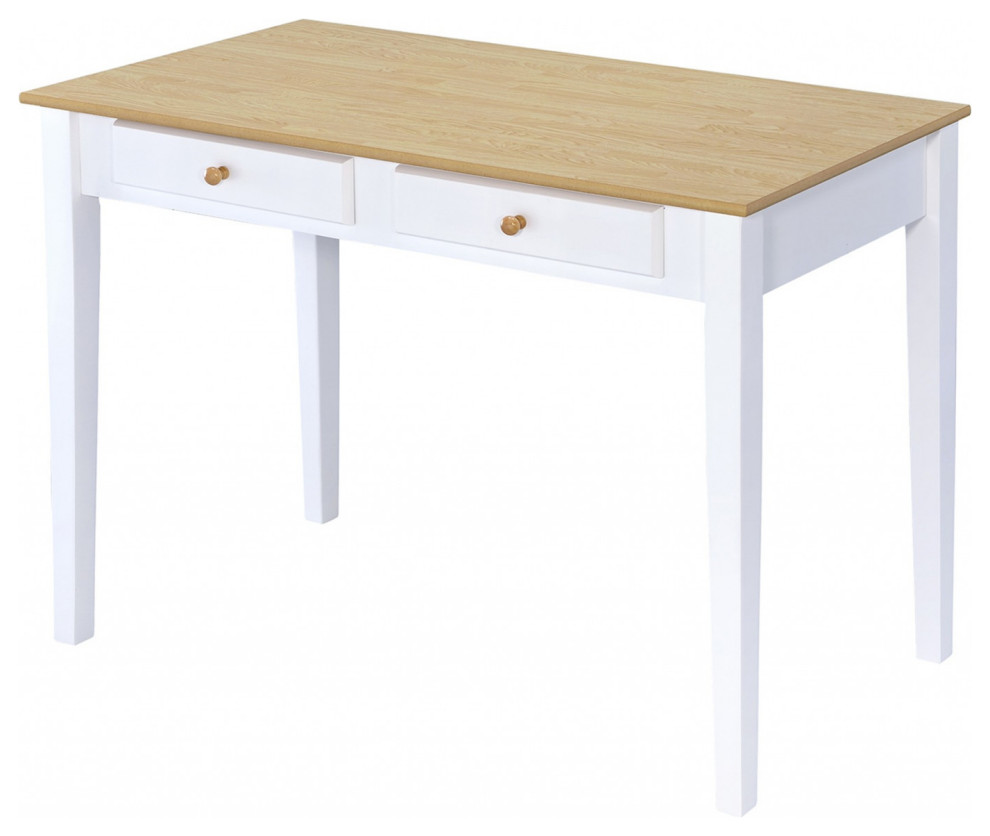 Wood And White Finish Cottage Desk With 2 Drawers - Transitional ...