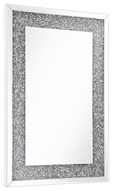 Pemberly Row Modern Silver Glass Crystal Inlay Rectangle Wall Mirror ...