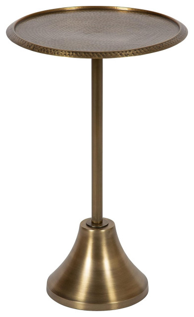 Modern Accent Round End Table, Pedestal Metal Base With Hammered Top ...