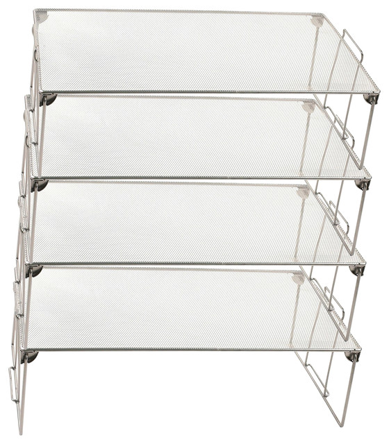 YBM Home Stackable Mesh Shelf Silver 9.5"x9.5"x4" 4 Pack - Contemporary ...