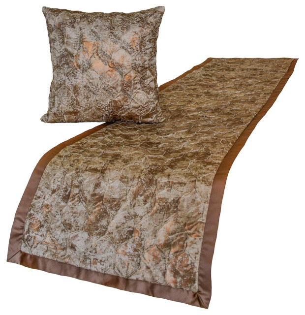 Decorative Copper Jacquard, Beaded and Foil Aranka, Full 68"x18" Bed ...