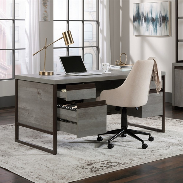 Sauder Manhattan Gate Engineered Wood Executive Desk in Mystic Oak ...
