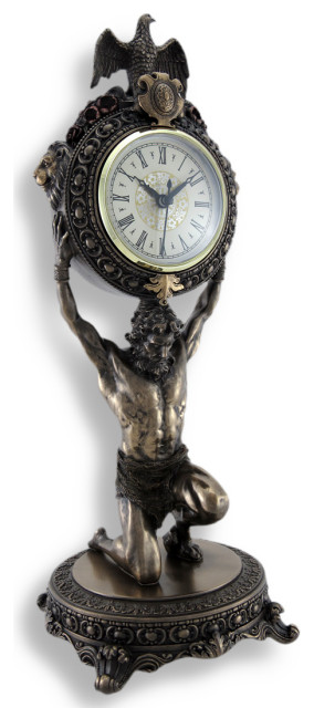 Ornate Bronzed Atlas Table Clock 15 In., One Size - Traditional - Desk ...