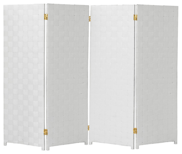 4 ft. Short Woven Fiber Outdoor All Weather Room Divider, 4 Panel ...
