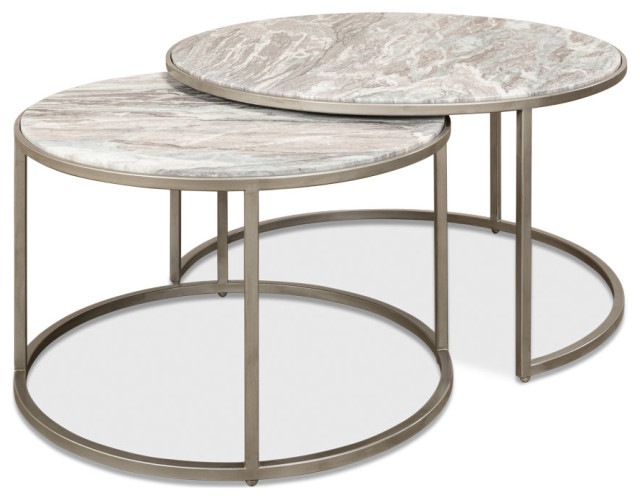Set Of 2 Round Nesting Tables Marble Top - Contemporary - Coffee Table ...
