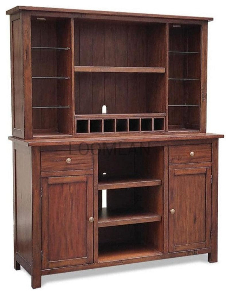 64x80 Brown Wood Buffet With Hutch Home Bar Serving Station ...