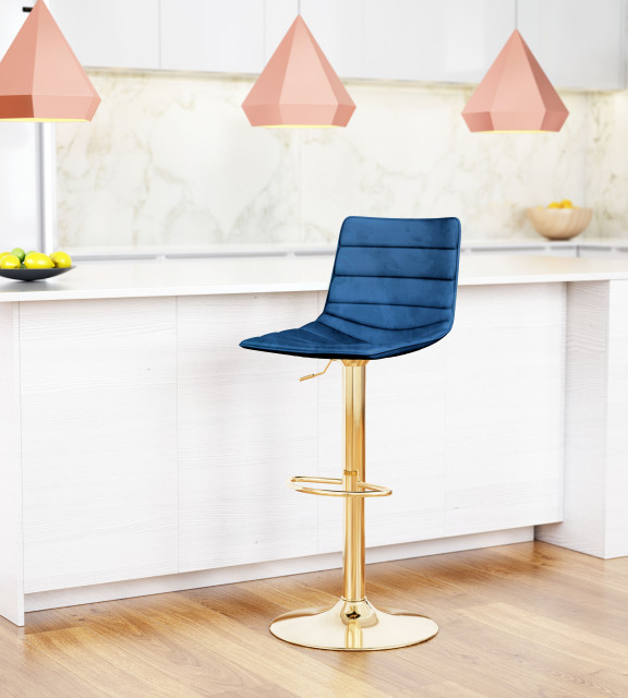 Prima Bar Chair Dark Blue & Gold - Contemporary - Bar Stools And ...