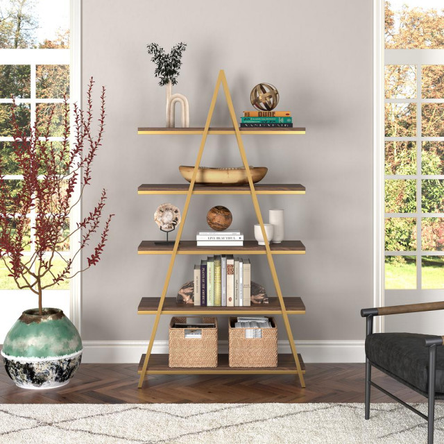 Conry 68'' Tall A-Frame Bookcase in Gold/Walnut - Transitional - Dining ...