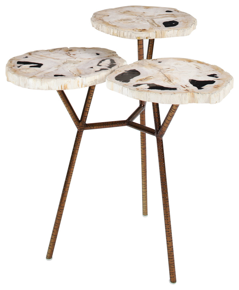 Contemporary Bronze Petrified Stone Accent Table 91965, 22" x 20" x 24 ...