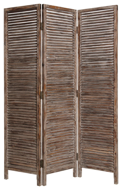 Benzara BM287517 3 Panel Shutter Screen, Slatted Panels, Distressed ...