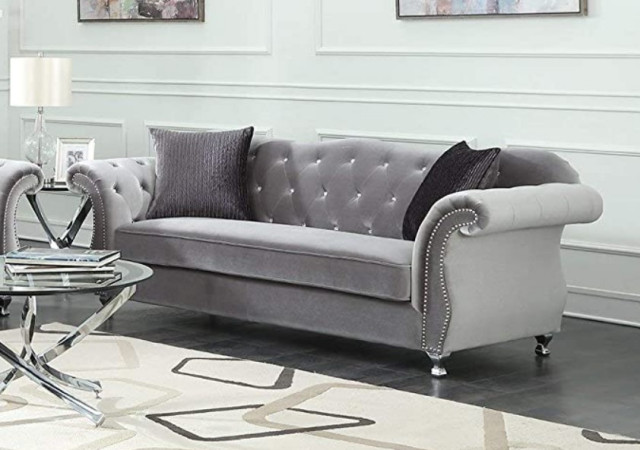 Chesterfield Sofa, Elegant Button Tufting & Scrolled Arms With Nailhead ...