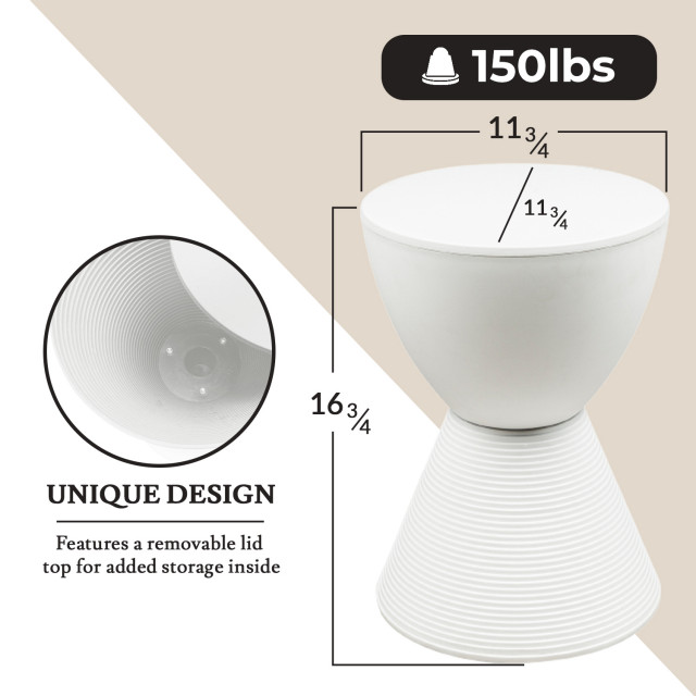 Round Side Table in ABS Plastic Ribbed Design End Table with Removable ...