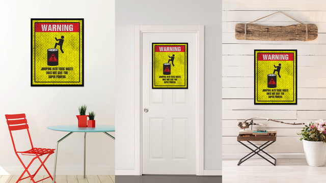 Warning Jumping Into Toxic Waste Warning Sign, Canvas, Picture Frame ...