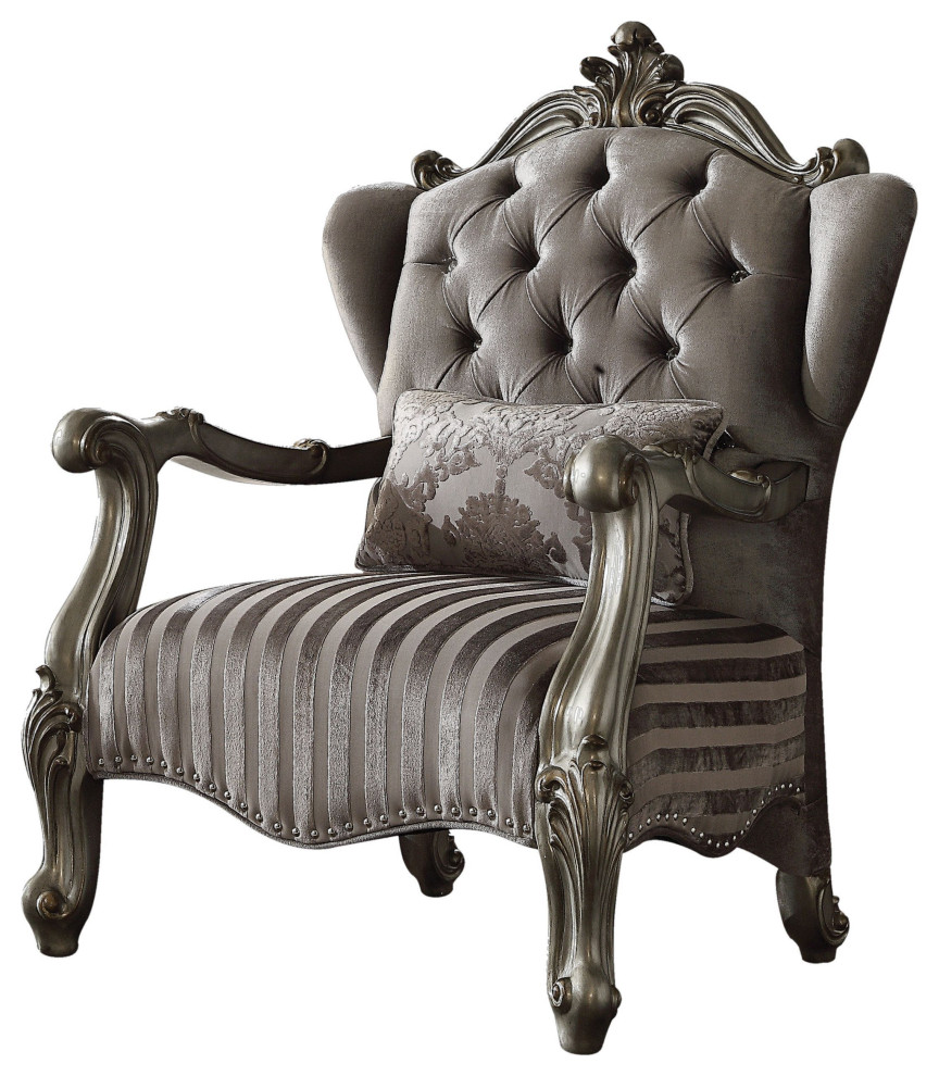Versailles Chair With 1 Pillow, Velvet and Antique Platinum - Victorian ...