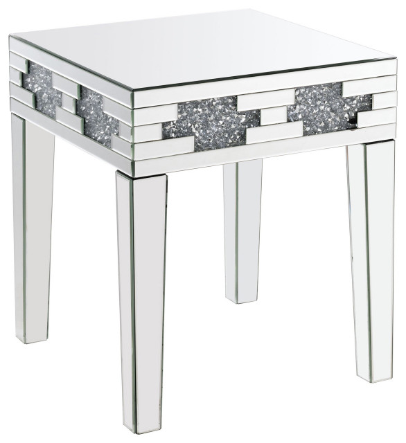 Contemporary End Table, Glam Mirrored Design With Faux Crystal Inlay ...