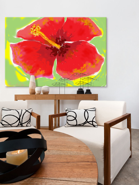 Marmont Hill, "Red Hibiscus" by Arthur Pina Painting Print on Wrapped ...