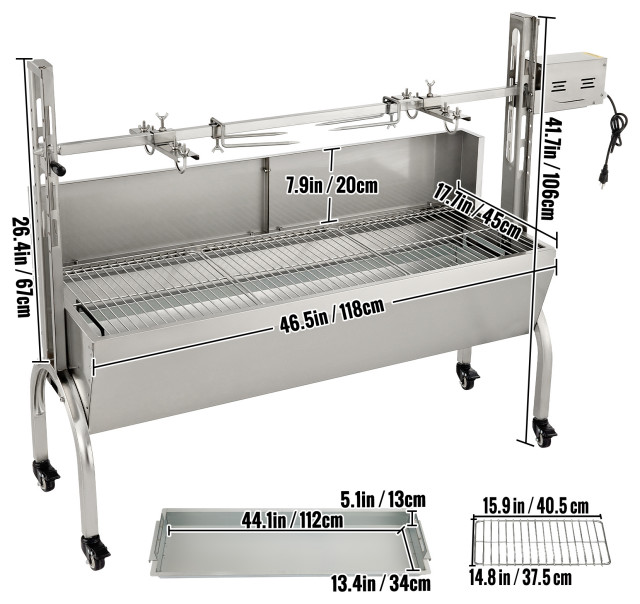 132 LBS Rotisserie Grill Roaster 40W BBQ Small Pig Lamb Roaster ...