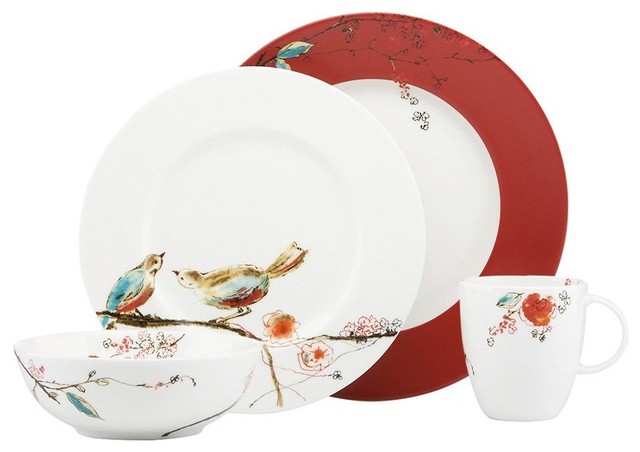 Lenox Chirp Scarlet Bone China 4 Piece Dinnerware Place Setting ...