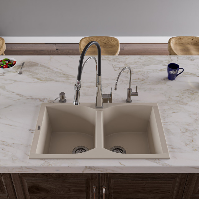 Alfi Brand Biscuit 32" Drop-In Double Bowl Granite Composite Kitchen ...