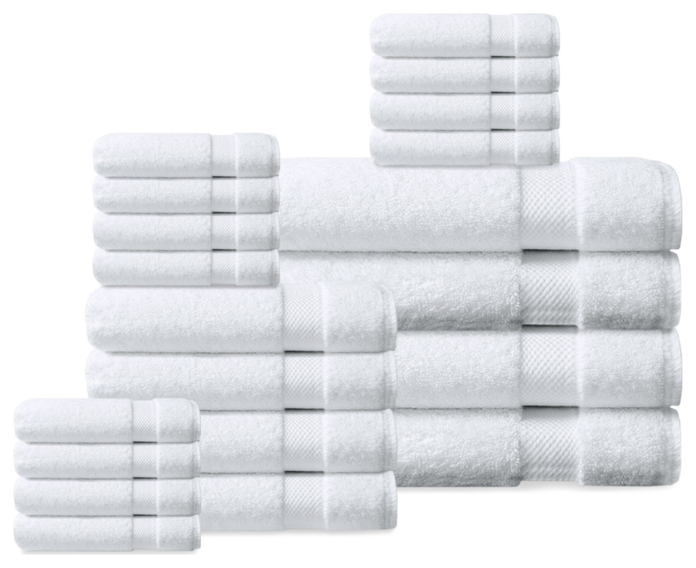 Delara 20-Piece Solid 100% Organic Cotton Plush Bath Towel Set 30"x58 ...