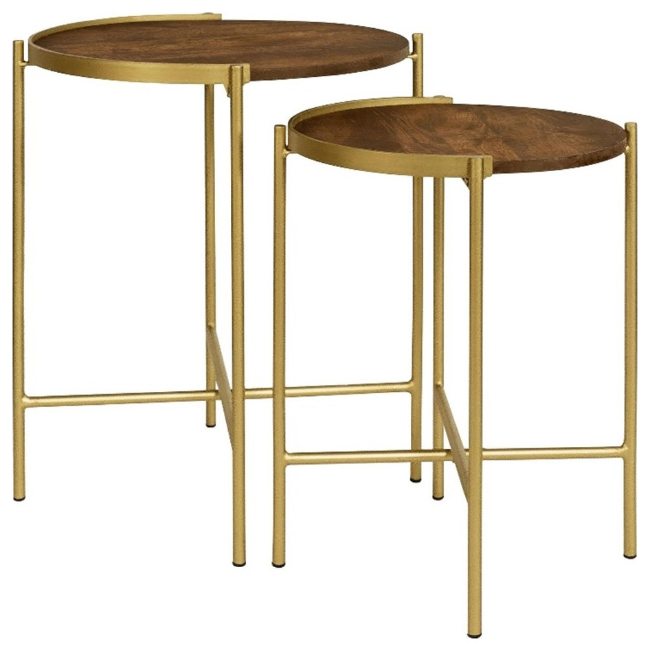 Coaster Malka 2-piece Wood Round Nesting Table in Dark Brown and Gold ...