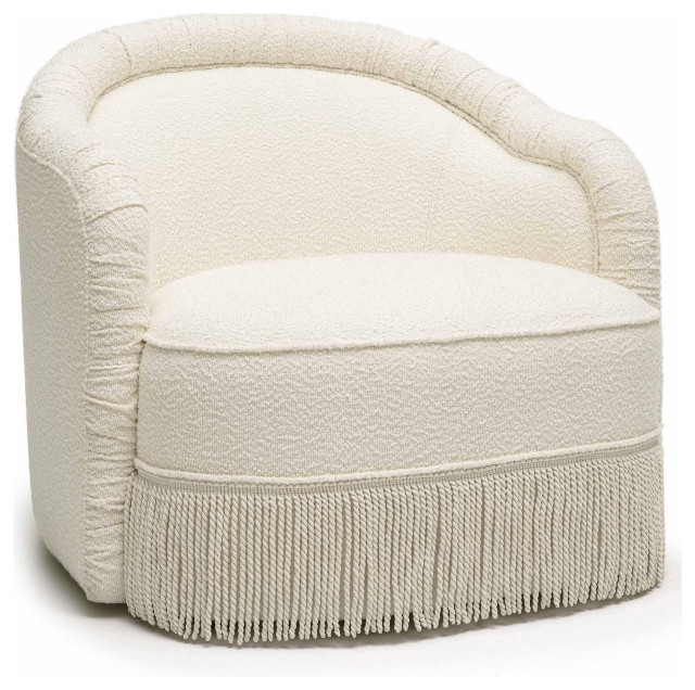 Pamela Cream Boucle Tassel Lounge Chair Cream - Traditional - Armchairs ...