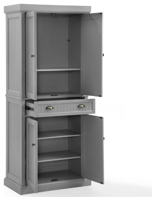 Pemberly Row 2-Cabinet and 2-Door Wood Pantry in Distressed Gray/Gold ...