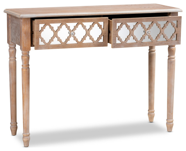 Celine 2-Drawer Mirror and Wood Quatrefoil Console Table ...