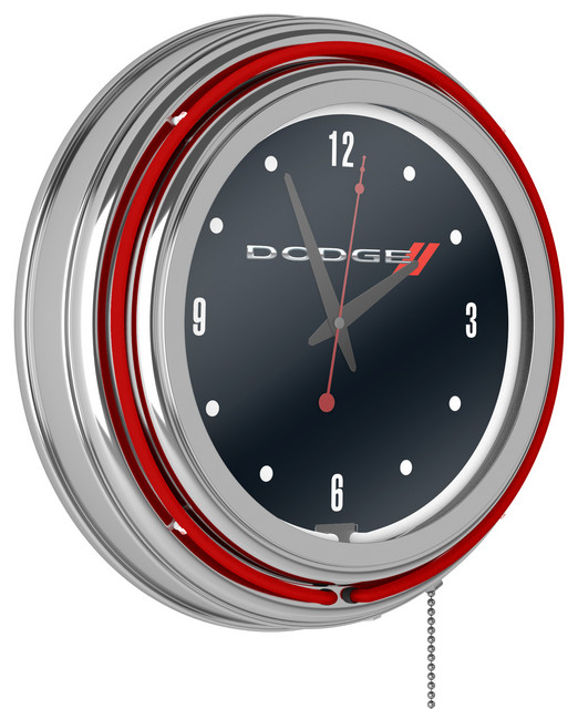 Dodge Chrome Double Rung Neon Clock - Traditional - Game Room Wall Art ...