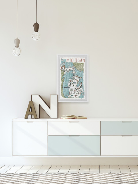 "Michigan Illustrated Map II" Framed Painting Print, 8x12 ...