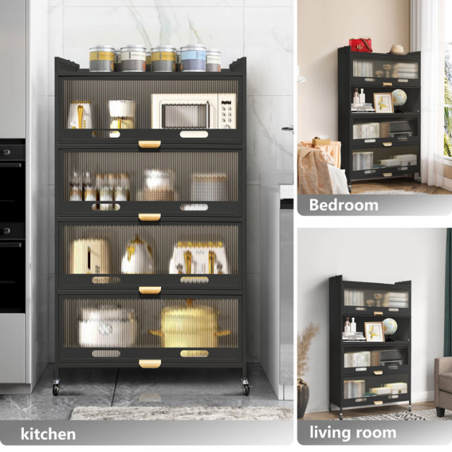 Mega Casa Steel 4-Door Accent Cabinet - Black - Transitional - Accent ...