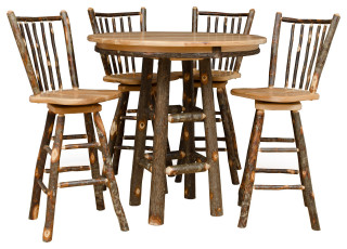 Hickory Log Rustic Pub Table Bar Height Set - Rustic - Dining Sets - by ...