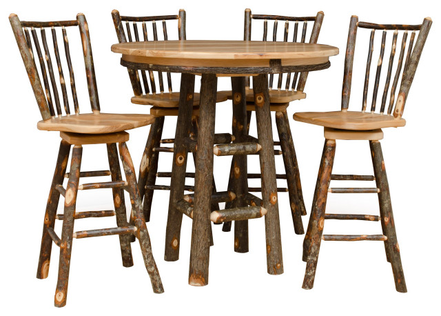 Hickory Log Rustic Pub Table Bar Height Set - Rustic - Dining Sets - by ...
