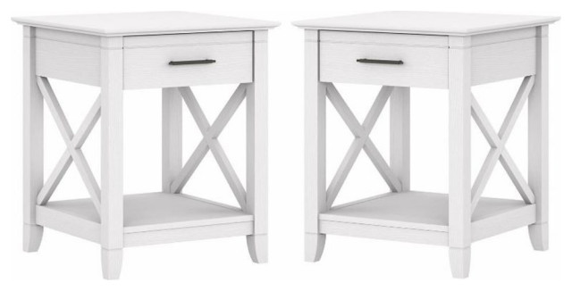 Home Square Wood End Table with Storage in Pure White Oak - Set of 2 ...