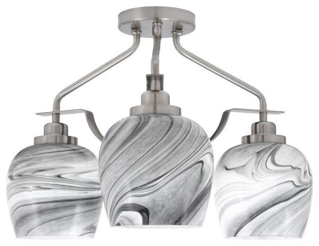 Odyssey 3 Light Semi Flush Mount, Brushed Nickel Finish, 6" Onyx Swirl ...